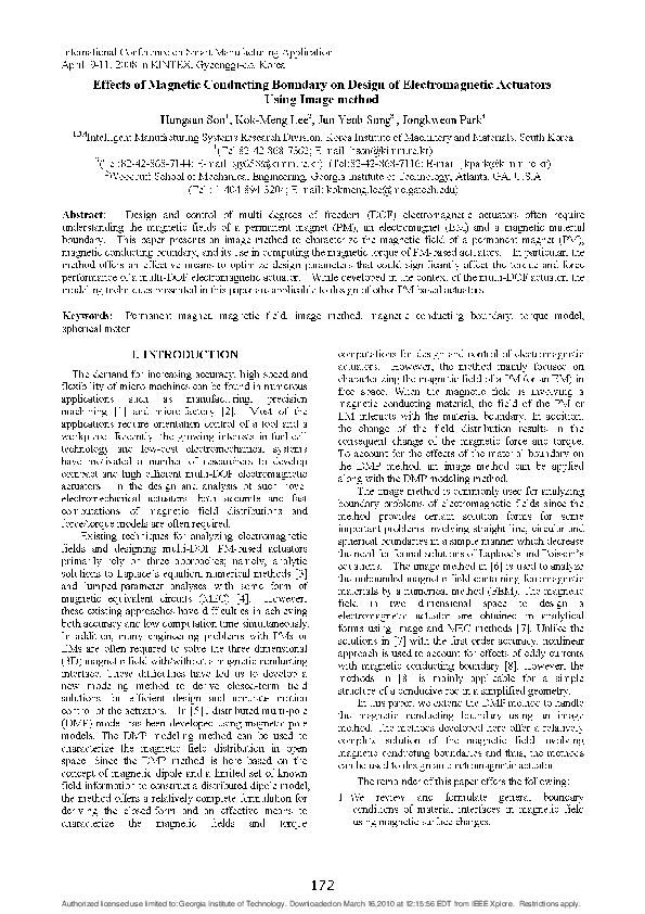 (PDF) Effects of Magnetic Conducting Boundary on Design of Electromagnetic Actuators Using Image ...