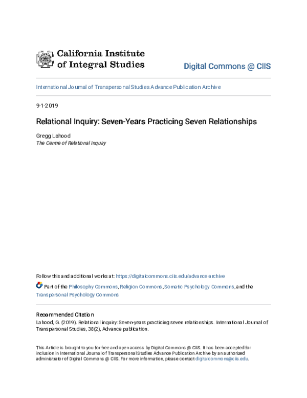 (PDF) Relational inquiry: Seven years practicing seven relationships