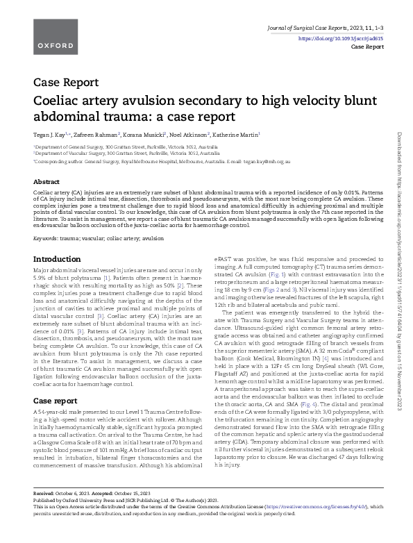 (PDF) Coeliac artery avulsion secondary to high velocity blunt ...