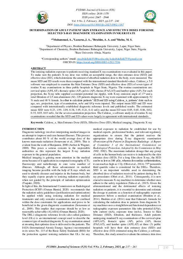 (PDF) DETERMINATION OF ADULT PATIENT SKIN ENTRANCE AND EFFECTIVE DOSES ...