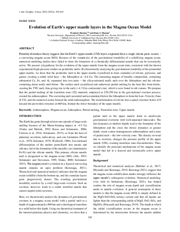 (PDF) Evolution of Earth's upper mantle layers in the Magma Ocean Model