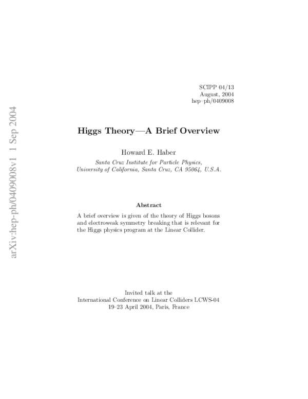 (PDF) Higgs Theory--A Brief Overview