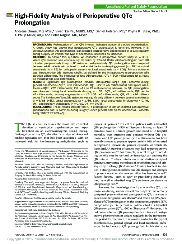 (PDF) High-Fidelity Analysis of Perioperative QTc Prolongation