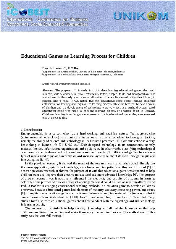 (PDF) Educational Games as Learning Process for Children