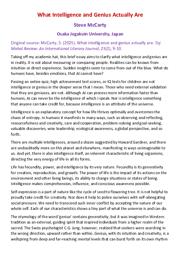 (PDF) What Intelligence and Genius Actually Are