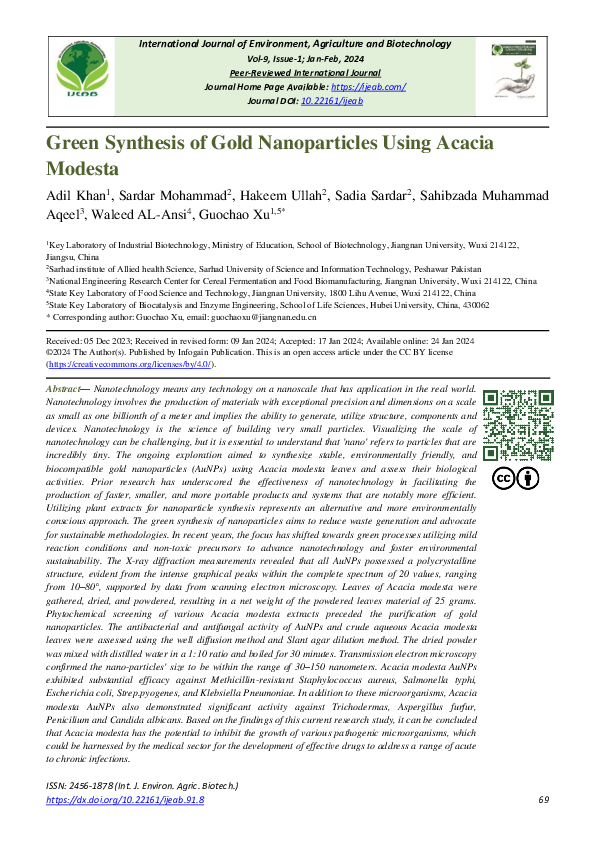 (PDF) Green Synthesis of Gold Nanoparticles Using Acacia Modesta