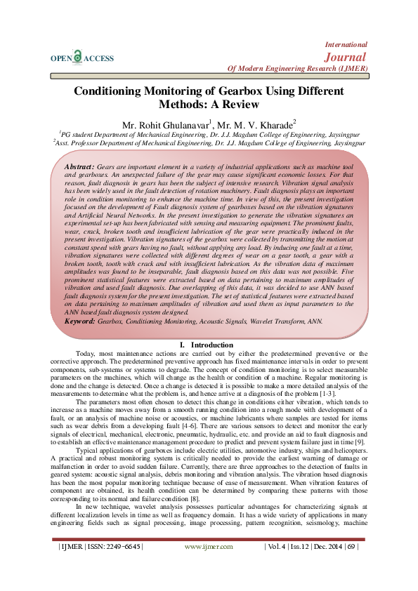 Conditioning Monitoring of Gearbox Using Different Methods: A Review