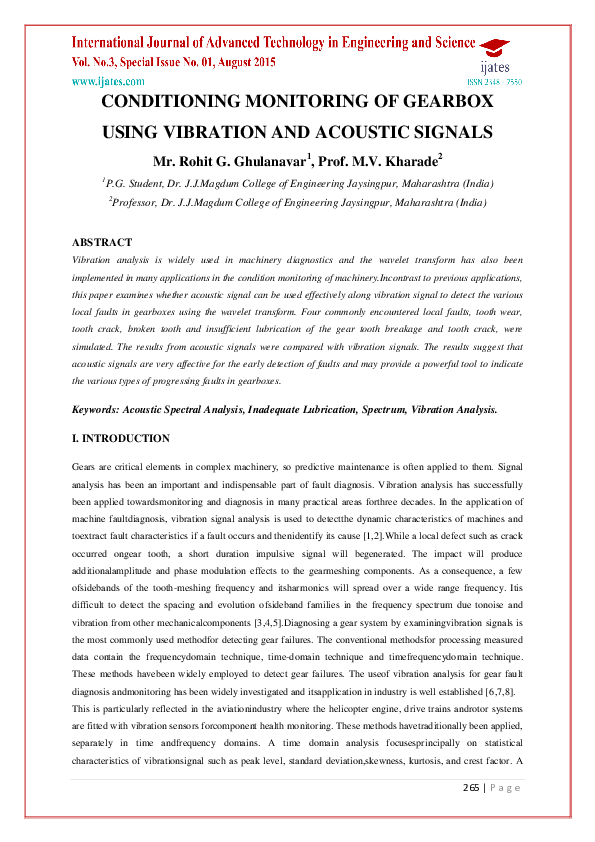 (PDF) Conditioning Monitoring of Gearbox Using Vibration and Acoustic ...
