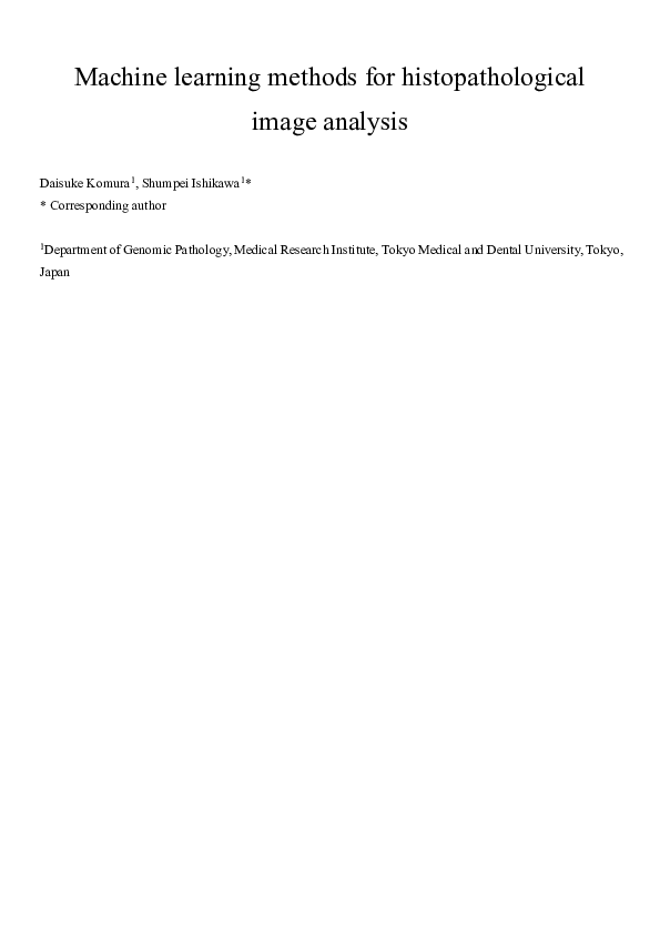 (PDF) Machine Learning Methods for Histopathological Image Analysis