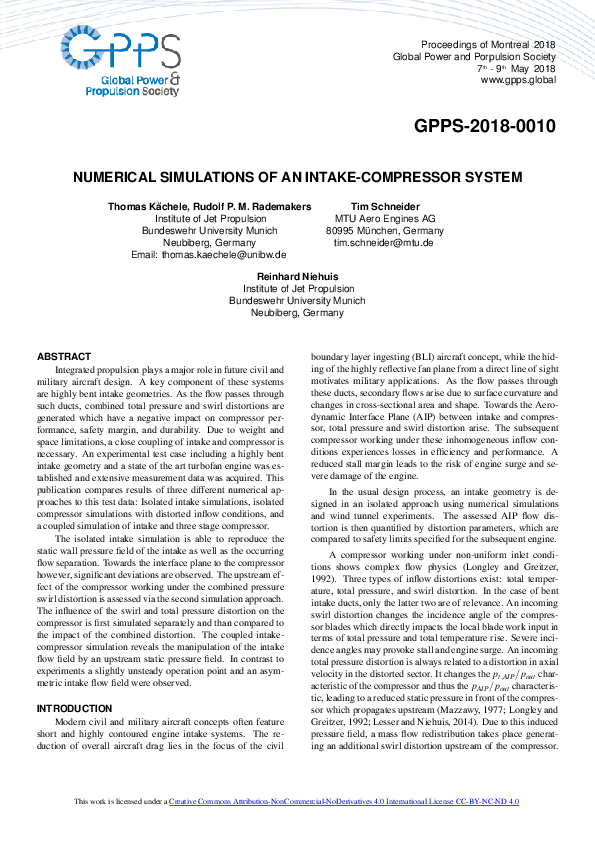 (PDF) Numerical Simulations of an Intake-Compressor System