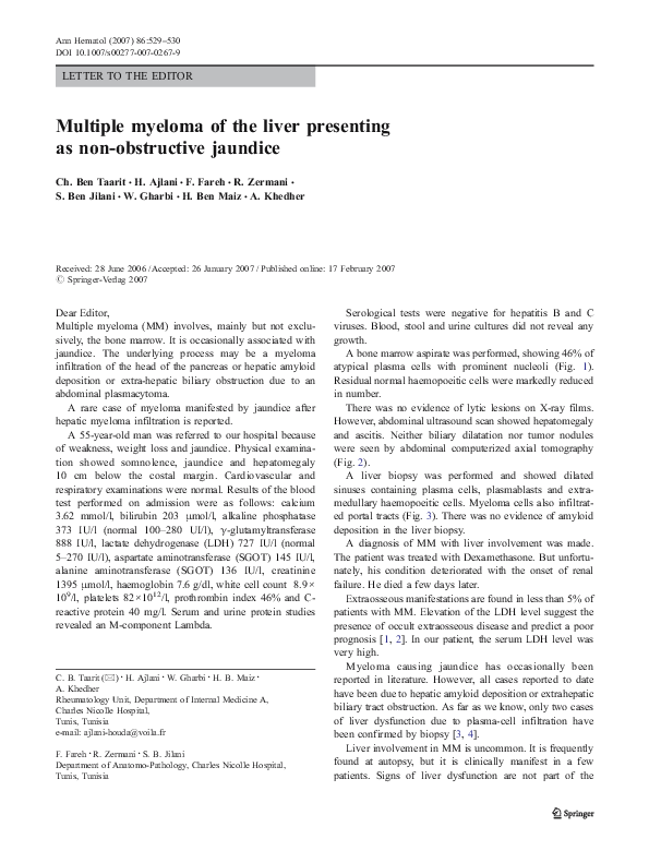 (PDF) Multiple myeloma of the liver presenting as non-obstructive jaundice