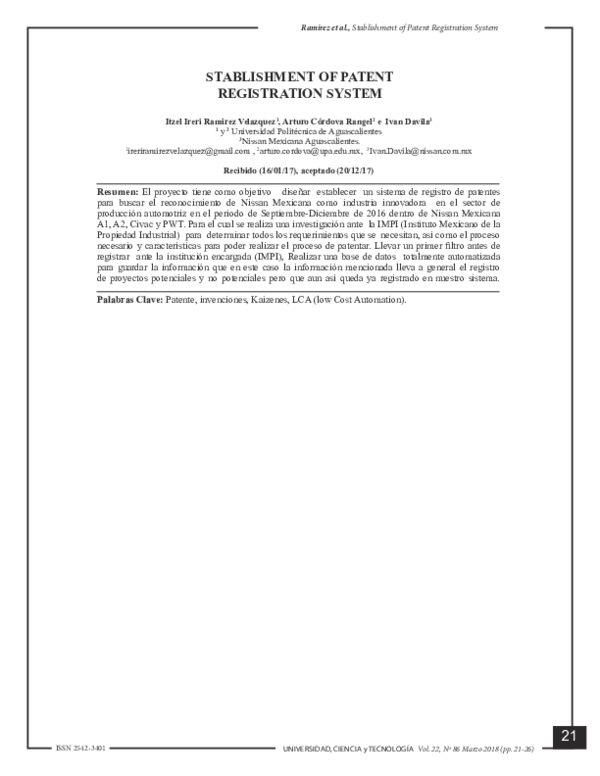 (PDF) Stablishment of Patent Registration System