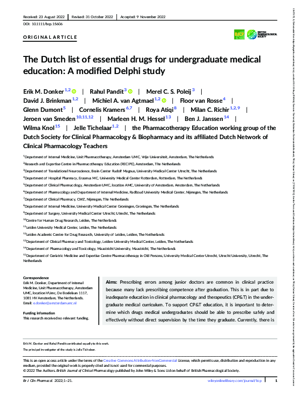 (PDF) The Dutch list of essential drugs for undergraduate medical ...