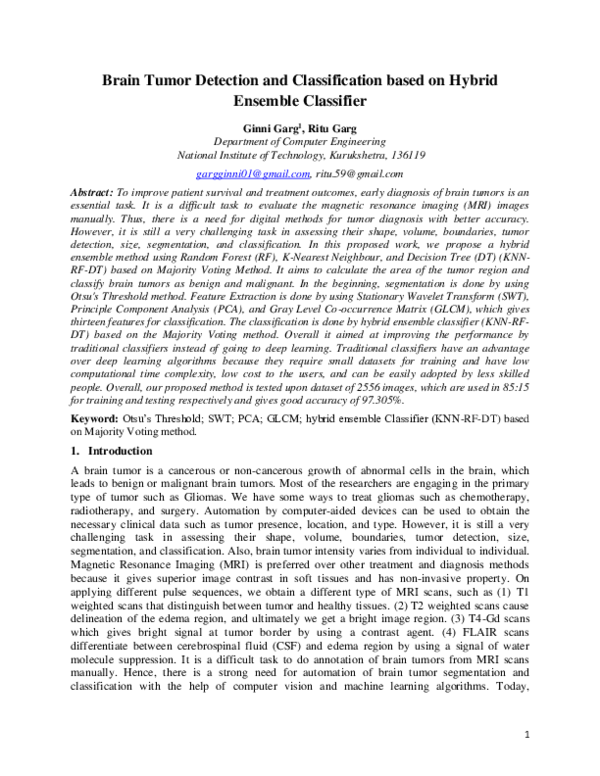 (PDF) Brain Tumor Detection and Classification based on Hybrid Ensemble ...