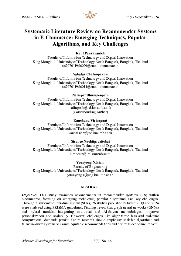 (PDF) Systematic Literature Review on Recommender Systems in E-Commerce: Emerging Techniques ...