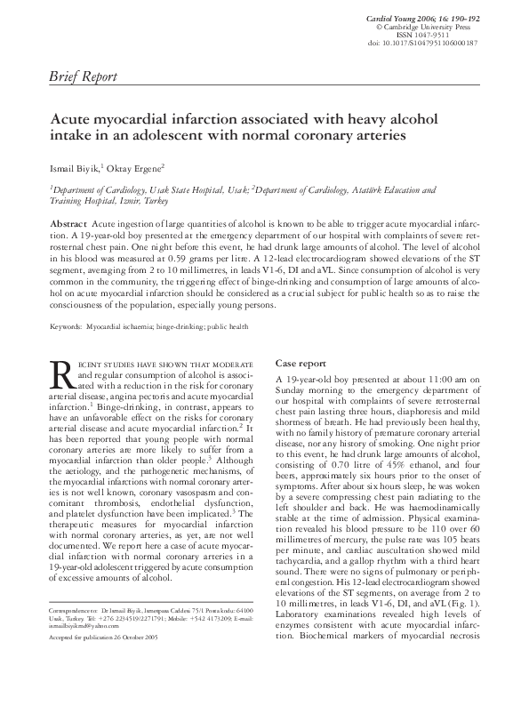 (PDF) Acute myocardial infarction associated with heavy alcohol intake ...
