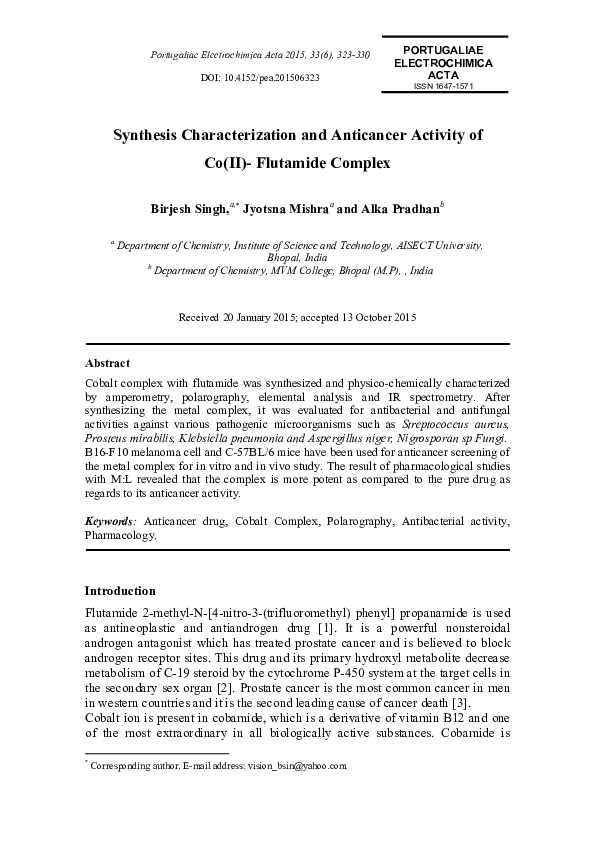 (PDF) Synthesis Characterization and Anticancer Activity of Co(II)-Flutamide Complex