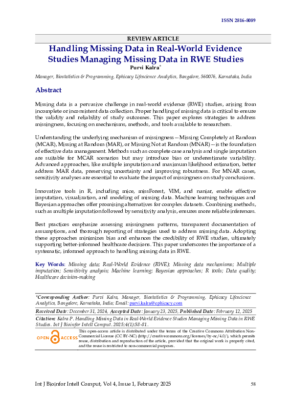 (PDF) Handling Missing Data in Real-World Evidence Studies Managing Missing Data in RWE Studies