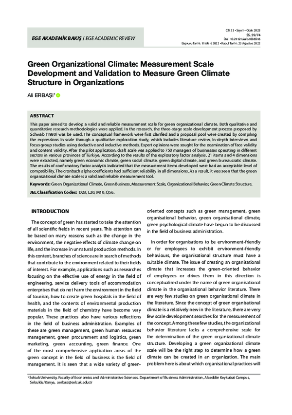 (PDF) Green Organizational Climate: Measurement Scale Development and Validation to Measure ...