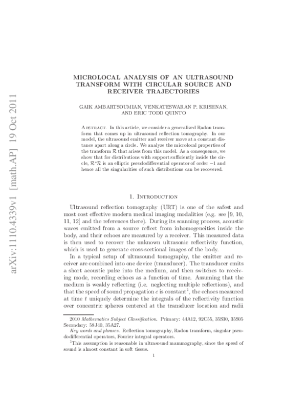 (PDF) Microlocal analysis of an ultrasound transform with circular source and receiver trajectories