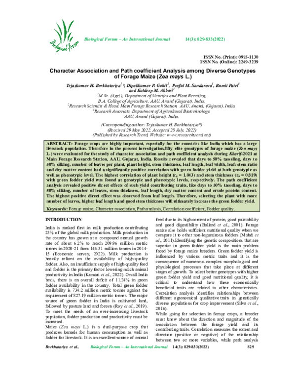 (PDF) Character Association and Path coefficient Analysis among Diverse Genotypes of Forage ...