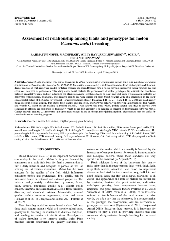 (PDF) Assessment of relationship among traits and genotypes for melon ...