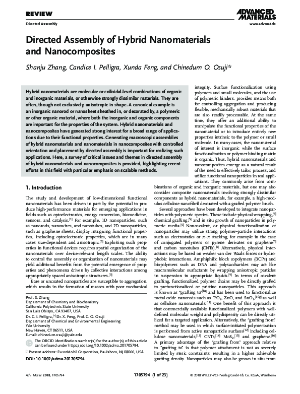 (PDF) Directed Assembly of Hybrid Nanomaterials and Nanocomposites