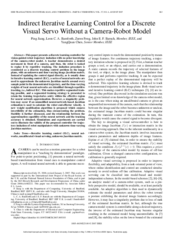 Pdf Indirect Iterative Learning Control For A Discrete Visual Servo Without A Camera Robot Model