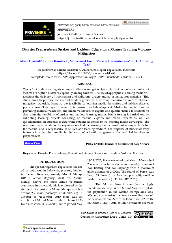 (PDF) Disaster Preparedness Snakes and Ladders: Educational Games ...