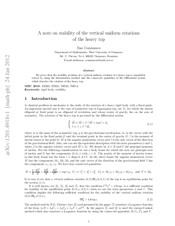 A note on stability of the vertical uniform rotations of the heavy top