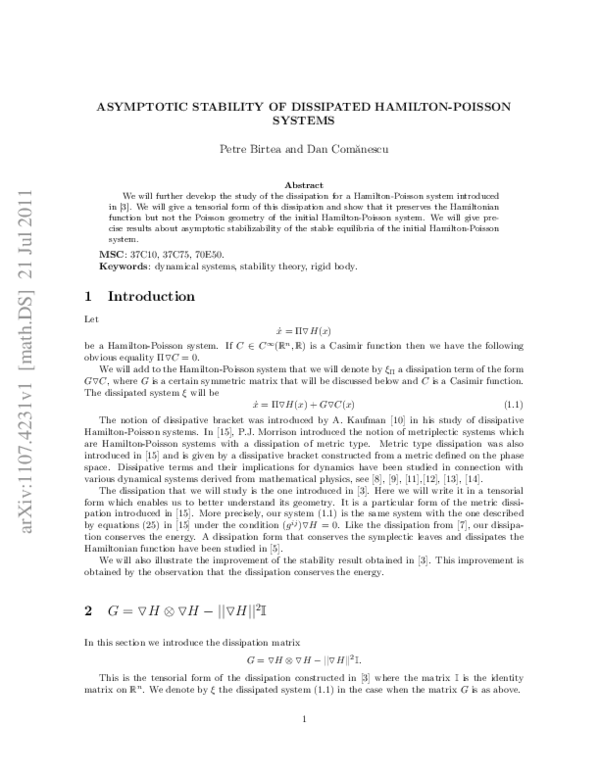 Asymptoic Stability of Dissipated Hamilton–Poisson Systems