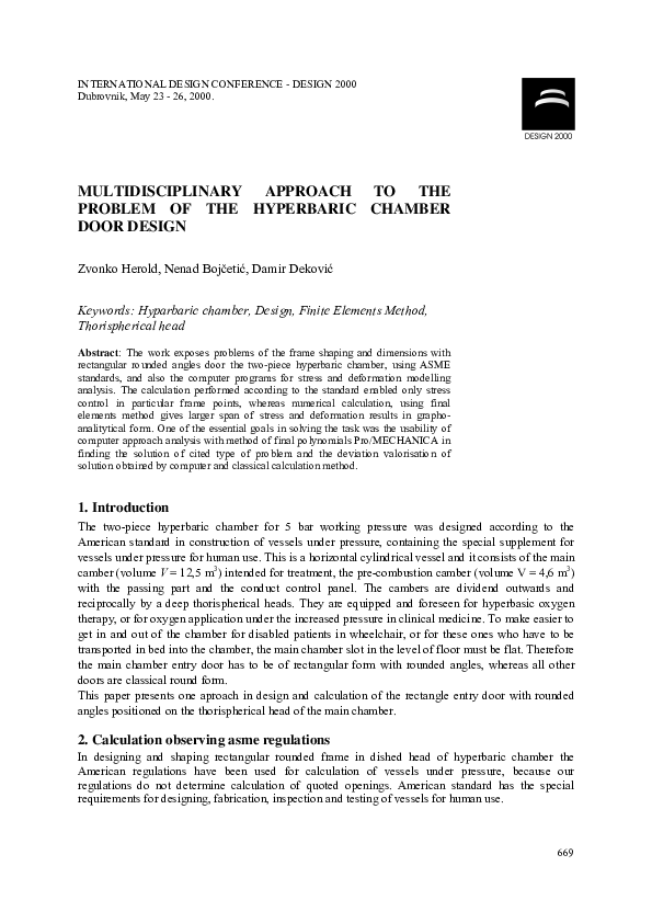 (PDF) Multidisciplinary approach to the problem of the hyperbaric ...