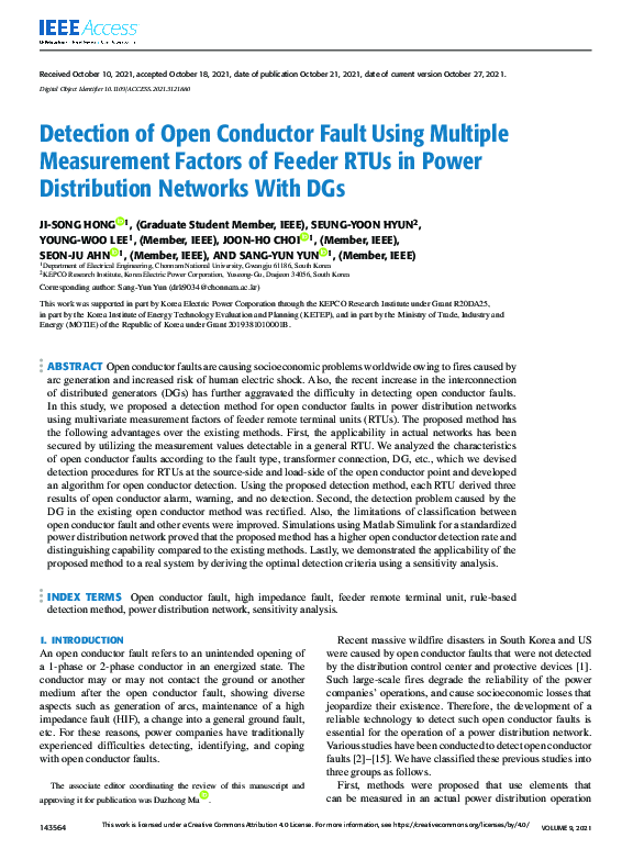 (PDF) Detection of Open Conductor Fault Using Multiple Measurement Factors of Feeder RTUs in ...