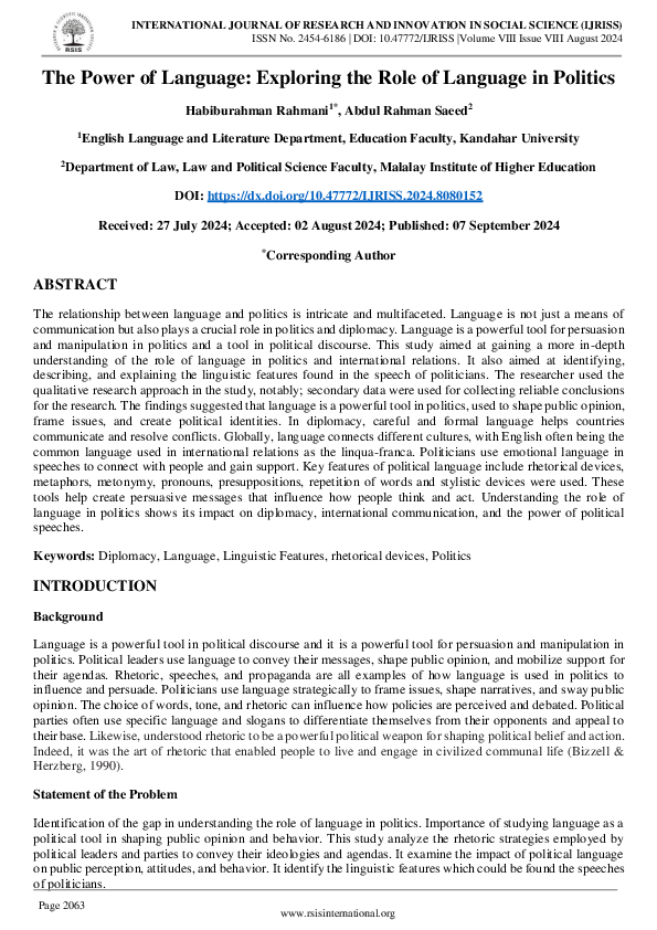 (PDF) The Power of Language: Exploring the Role of Language in Politics