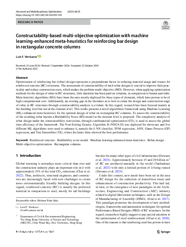 Pdf Constructability Based Multi Objective Optimization With Machine Learning Enhanced Meta