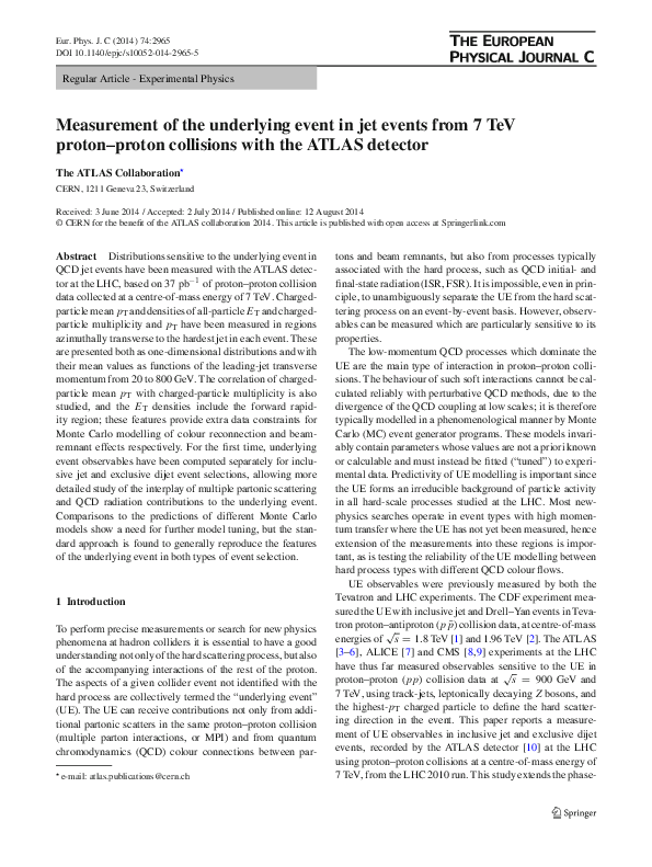 (PDF) Measurement of the underlying event in jet events from 7 $$\text ...