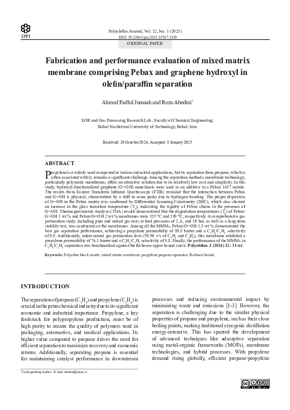 (PDF) Fabrication and performance evaluation of mixed matrix membrane ...