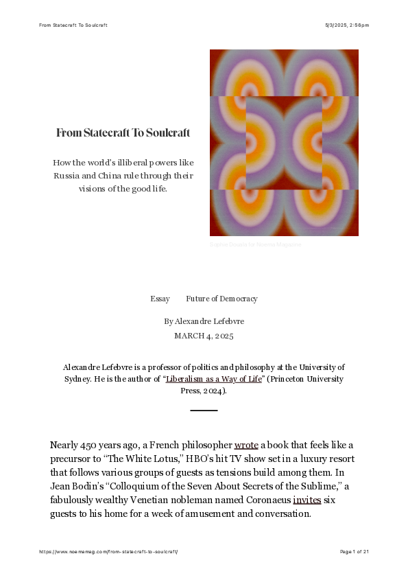 (PDF) From Statecraft To Soulcraft: How the world’s illiberal powers ...