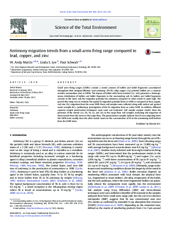 (PDF) Antimony migration trends from a small arms firing range compared ...
