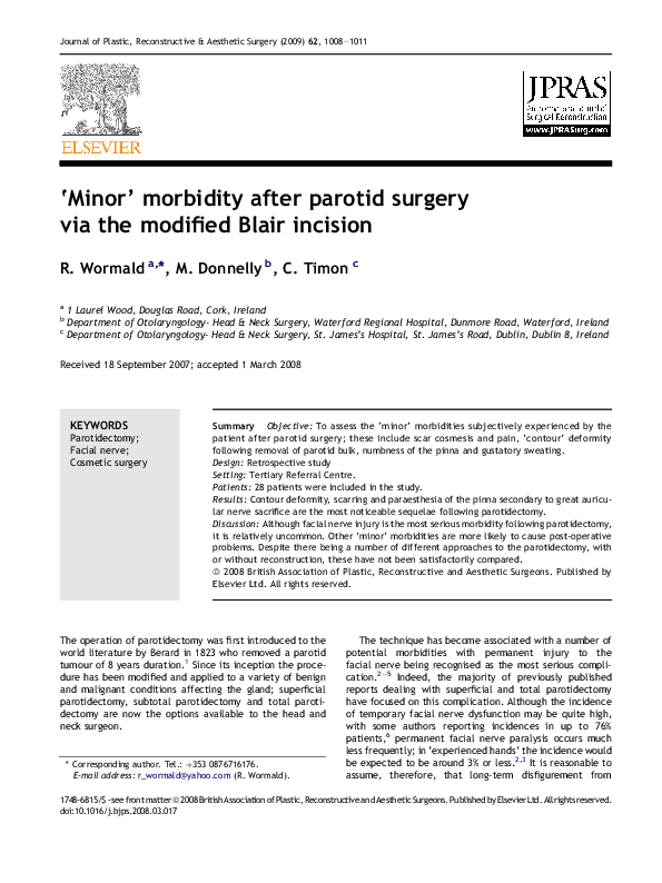 (PDF) ‘Minor’ morbidity after parotid surgery via the modified Blair ...