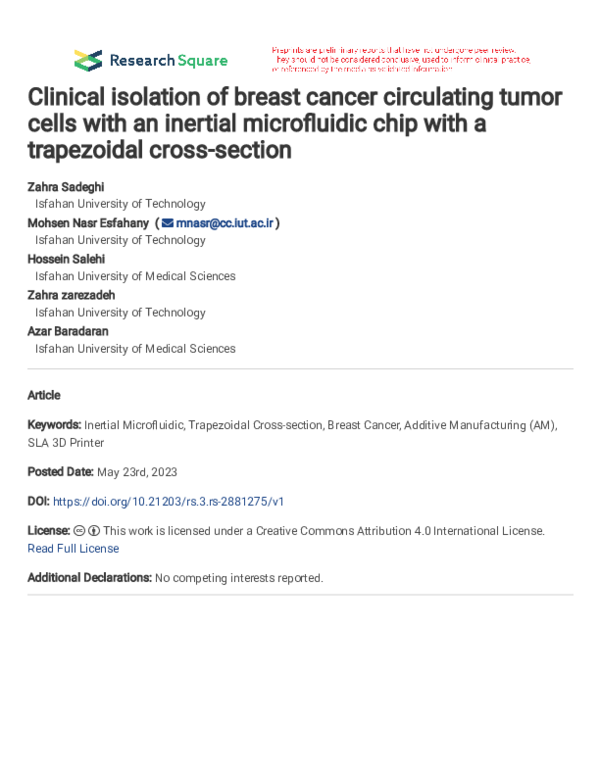 Pdf Clinical Isolation Of Breast Cancer Circulating Tumor Cells With