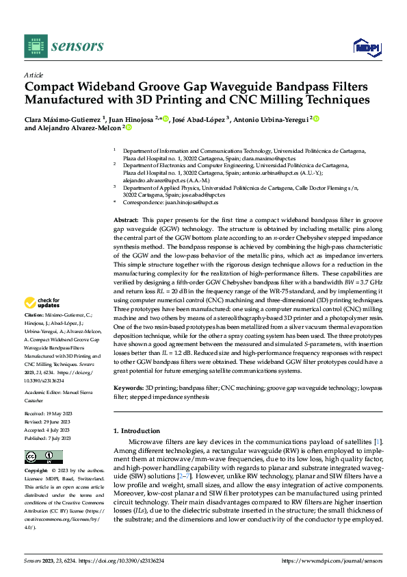 (PDF) Compact Wideband Groove Gap Waveguide Bandpass Filters Manufactured with Printing and CNC ...