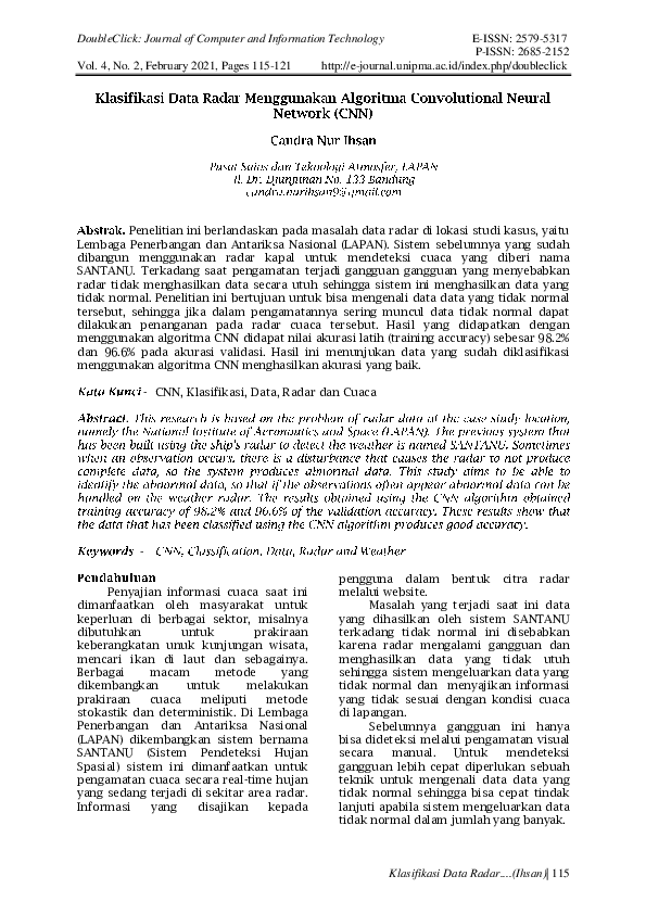 (PDF) Klasifikasi Data Radar Menggunakan Algoritma Convolutional Neural Network (CNN)
