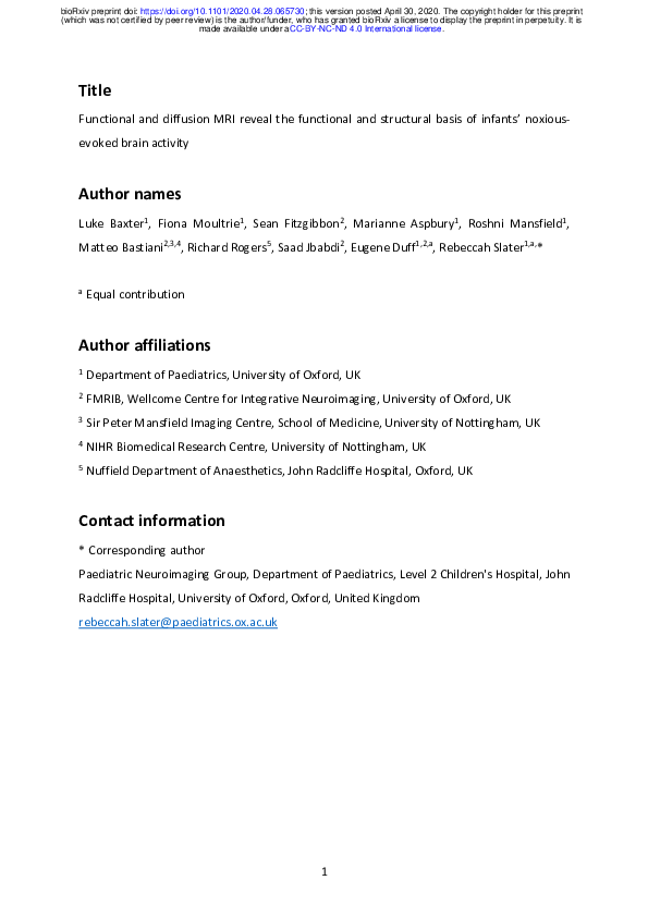 Pdf Functional And Diffusion Mri Reveal The Functional And Structural 2932
