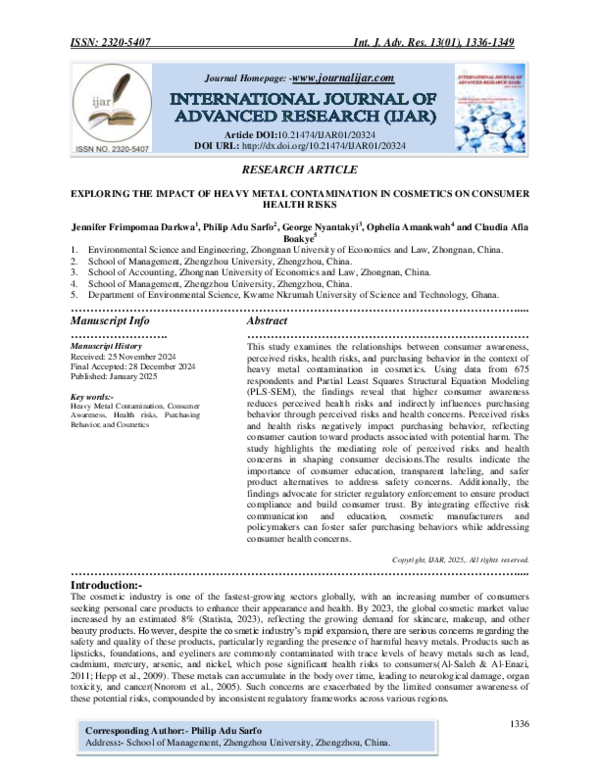 (PDF) EXPLORING THE IMPACT OF HEAVY METAL CONTAMINATION IN COSMETICS ON ...