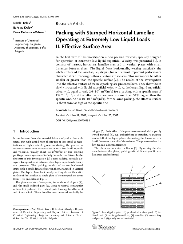 (PDF) Packing with Stamped Horizontal Lamellae Operating at Extremely ...