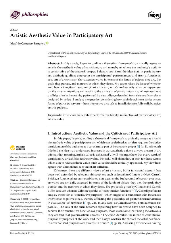 (PDF) Artistic Aesthetic Value in Participatory Art