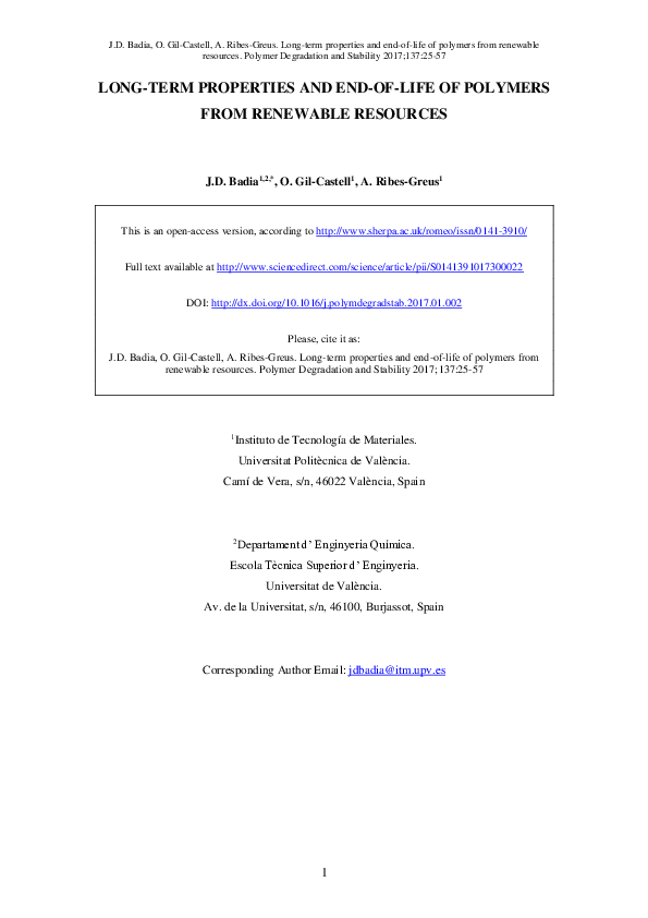 (PDF) Long-term properties and end-of-life of polymers from renewable ...