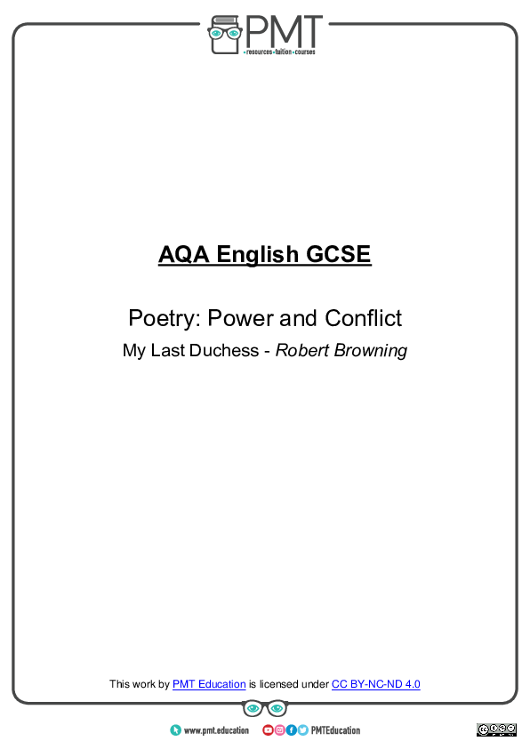 (PDF) My Last Duchess -Robert Browning - Poetry - AQA English ...