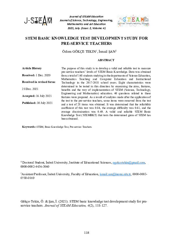 (PDF) STEM basic knowledge test development study for preservice teachers